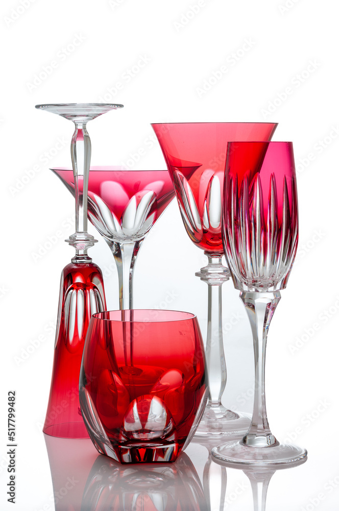 beautiful and luxurious cut crystal glasses of different colors, shapes ...