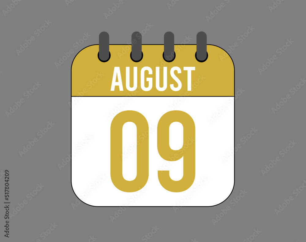 9 August calendar icon. August calendar banner. Date of the month for ...