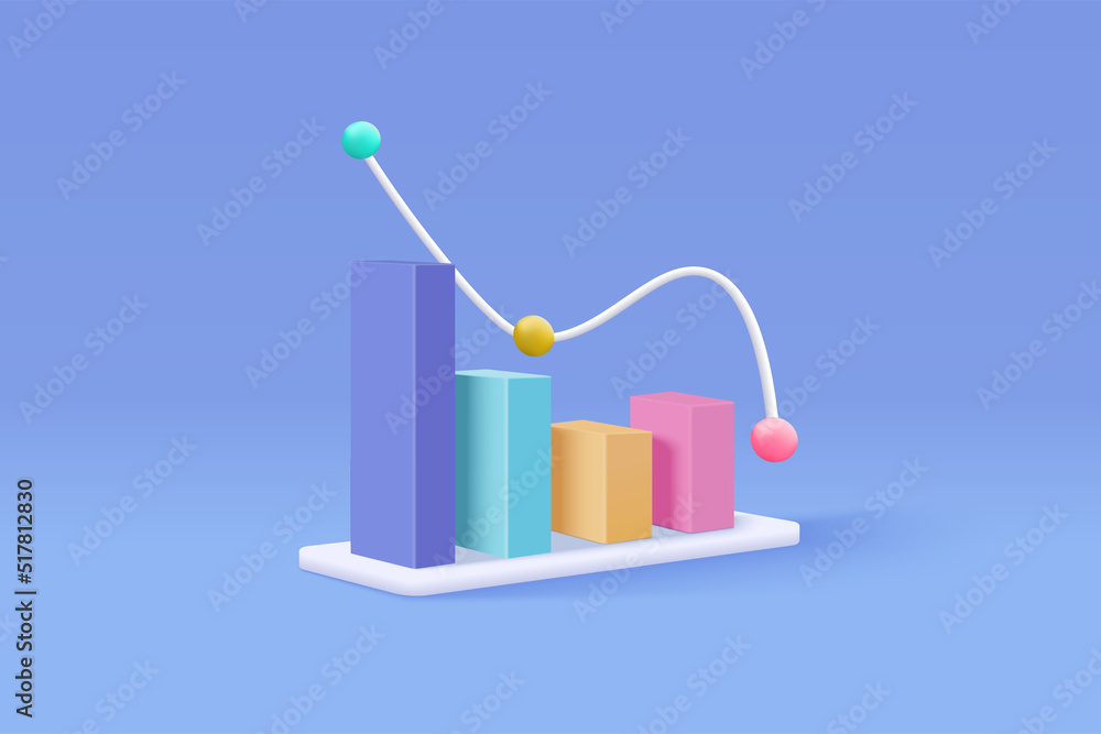 3D graph with plummeting on blue background. Business failure with ...