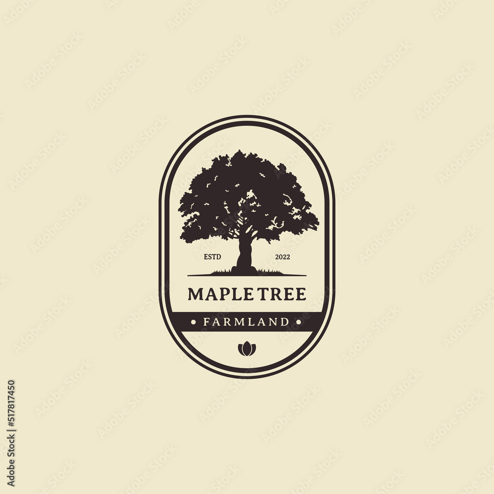 Vintage oak maple tree logo design for farmland, service and ...