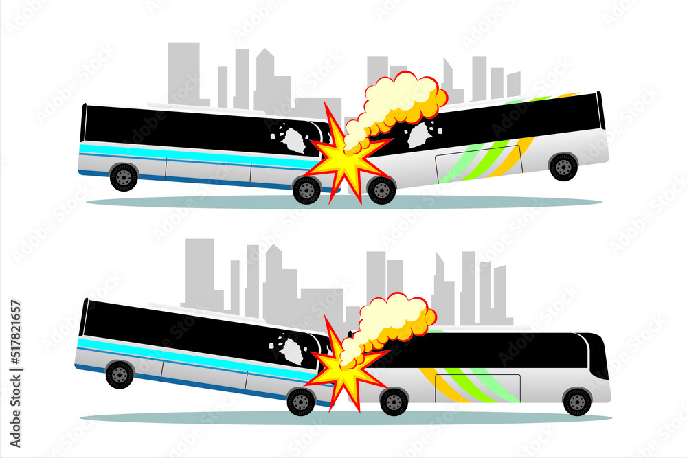 Traffic accident set. Bus crash concept illustration. Bus crash on the ...