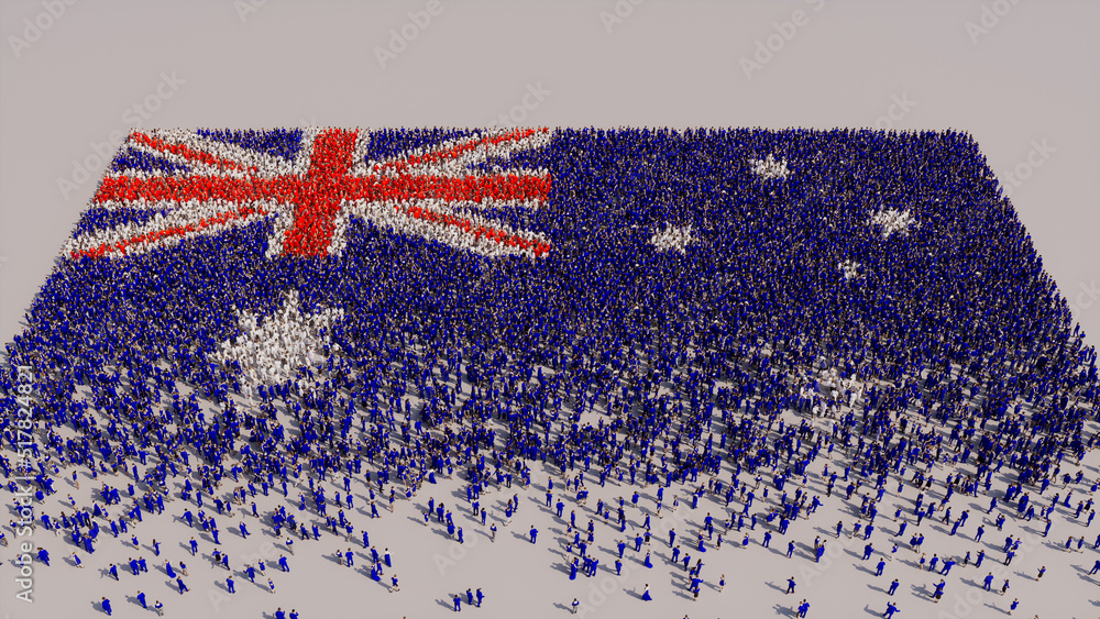 Aerial view of a Crowd of People, coming together to form the Flag of ...