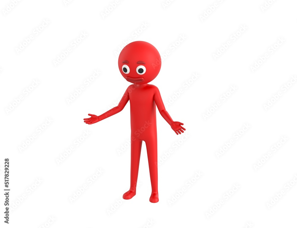 Red Man character Unhappy sad disappointed in 3d rendering. Stock ...