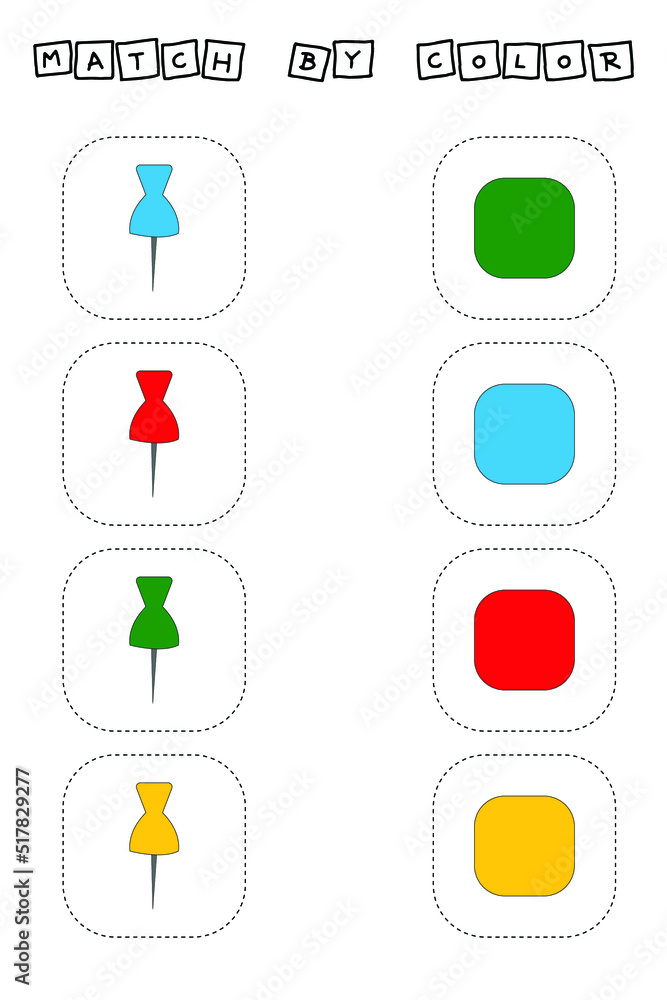 Match the pushpins and their colors. Appropriate game. Educational game ...
