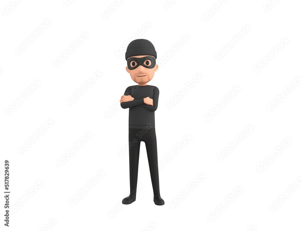Robber character smiling with arms crossed in 3d rendering. Stock ...