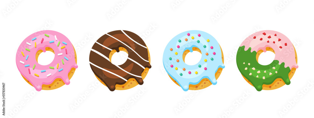 Cartoon colorful donuts collection isolated in white background Stock ...