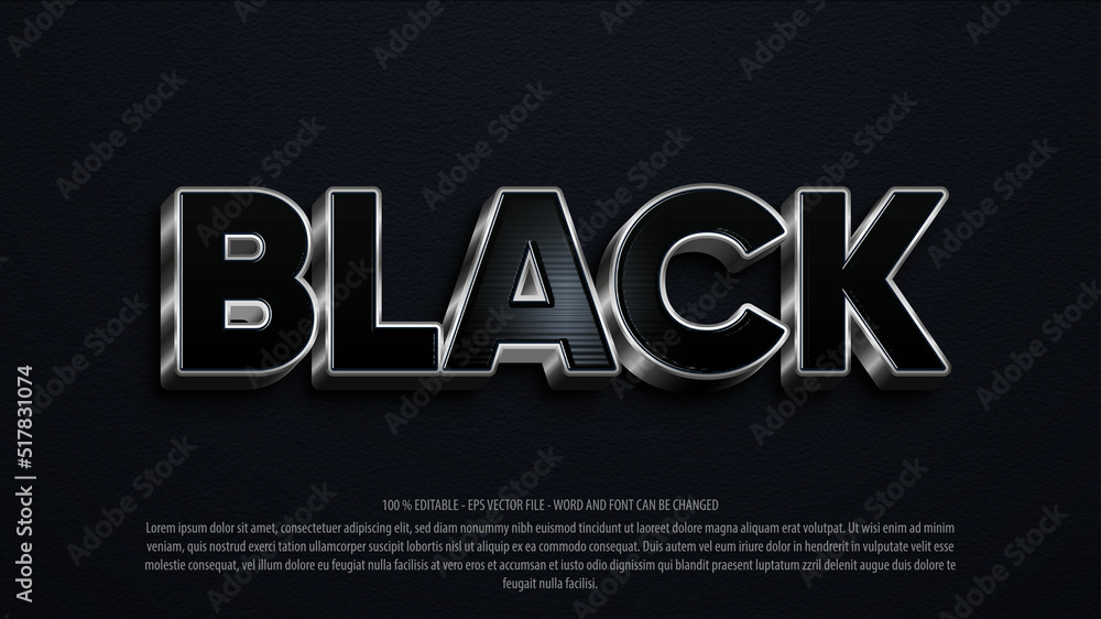 Black 3d bold style editable text effect Stock Vector | Adobe Stock
