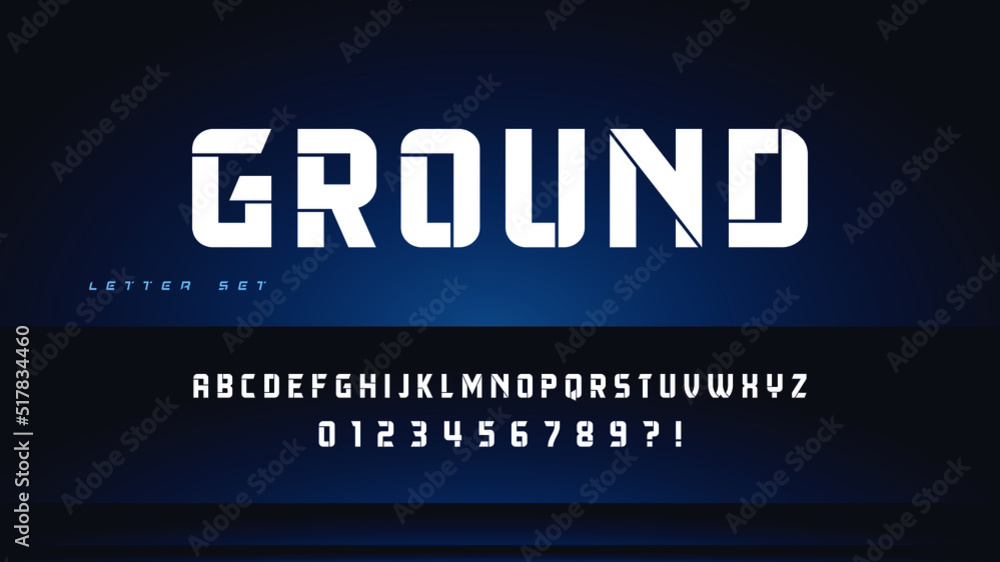 GROUND Sports minimal tech font letter set. Luxury vector typeface for ...