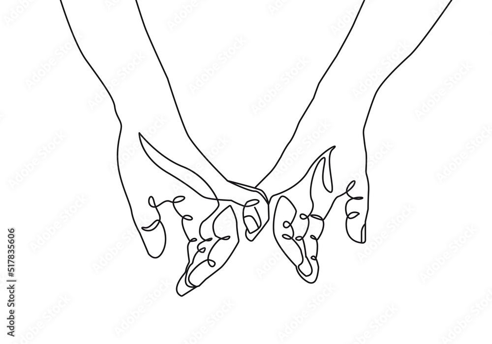 Holding Hands Continuous One Line Drawing Black Lines Isolated Sketch ...
