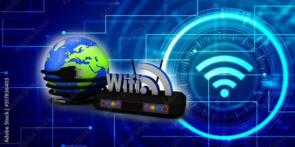 3d rendering Transmitter WiFi network Stock Illustration | Adobe Stock