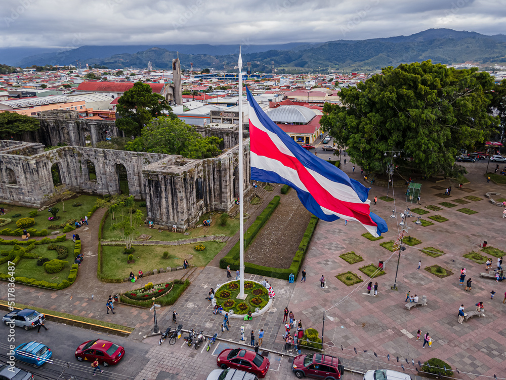 Beautiful view the Costa Rica Flag waving dramatically in the sky Stock ...