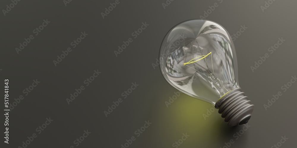 Light bulb on empty grey background. Old fashioned screw lamp, banner ...