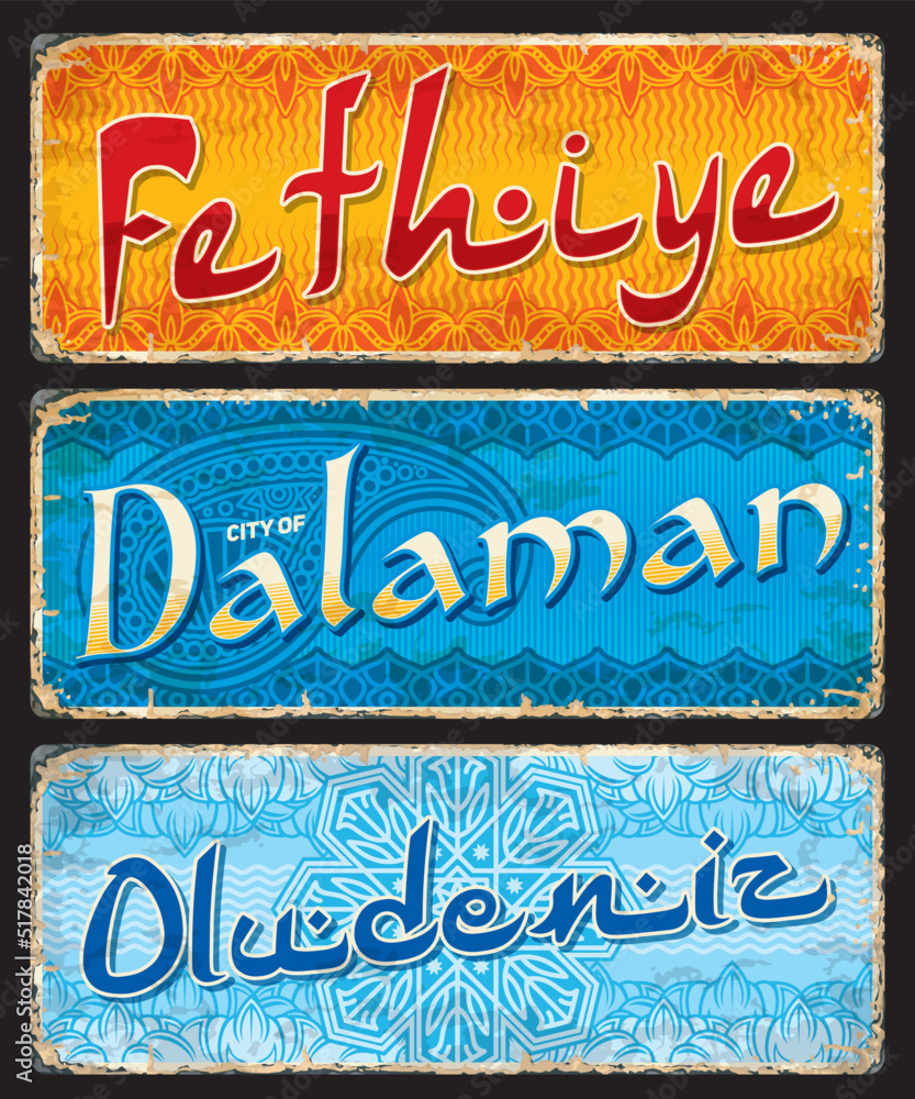 Fethiye, Dalaman, Oludeniz, Turkish city travel stickers and plates ...