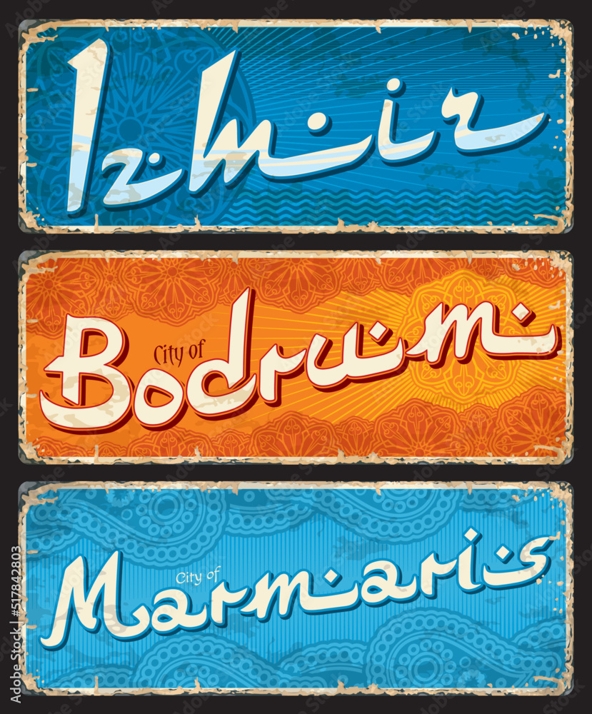 Izmir, Marmaris, Bodrum, Turkish city plates and travel stickers ...