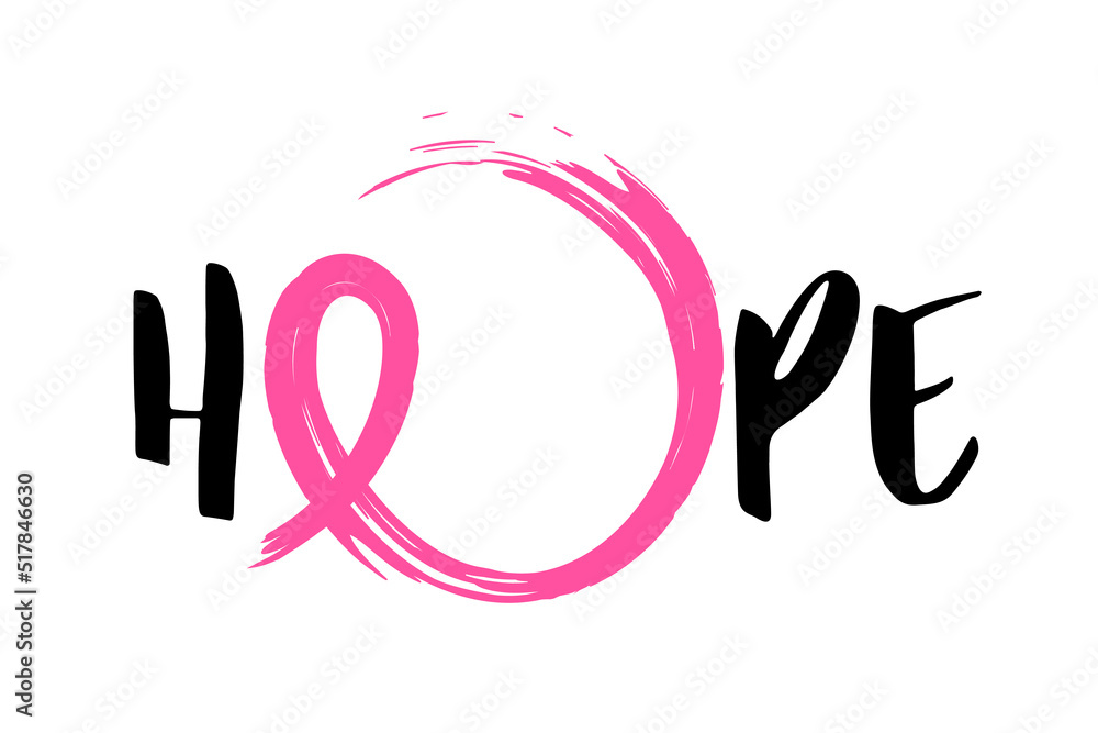 Hope lettering design with Line art symbol in breast shape. Breast ...
