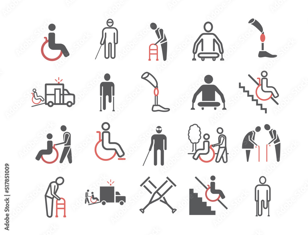 Disabled People icons set. Vector signs for web graphics. Stock Vector ...