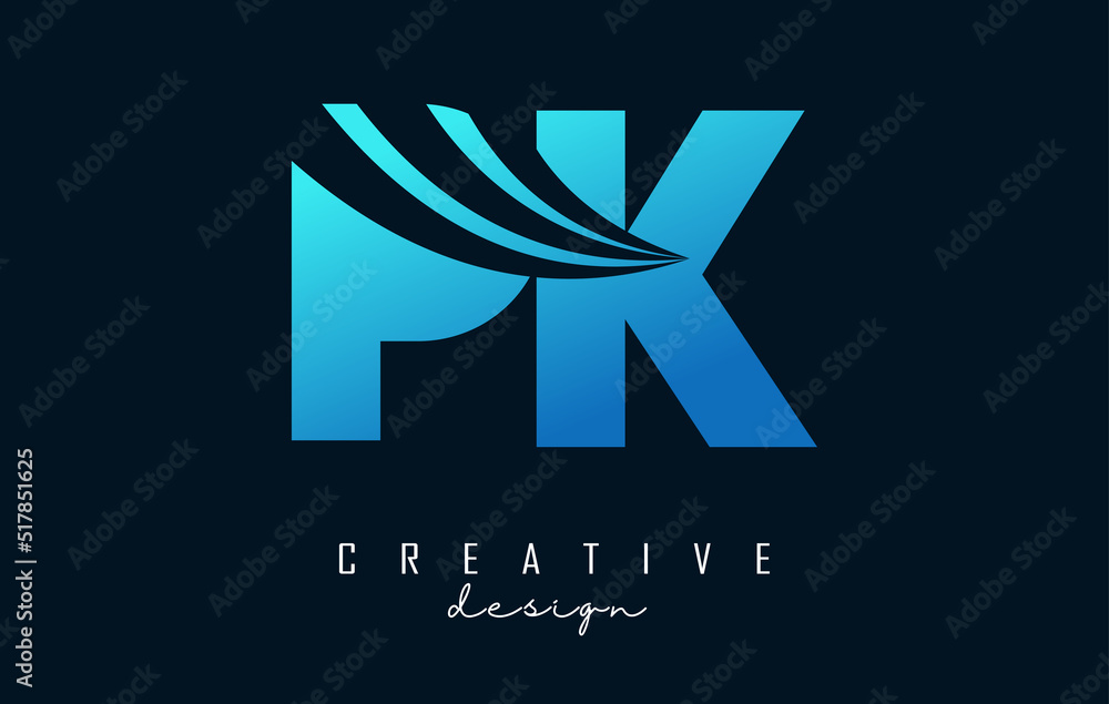 Creative blue letters Pk p k logo with leading lines and road concept ...