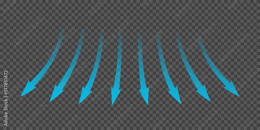 Air flow. Blue arrows showing direction of air movement. Wind direction ...