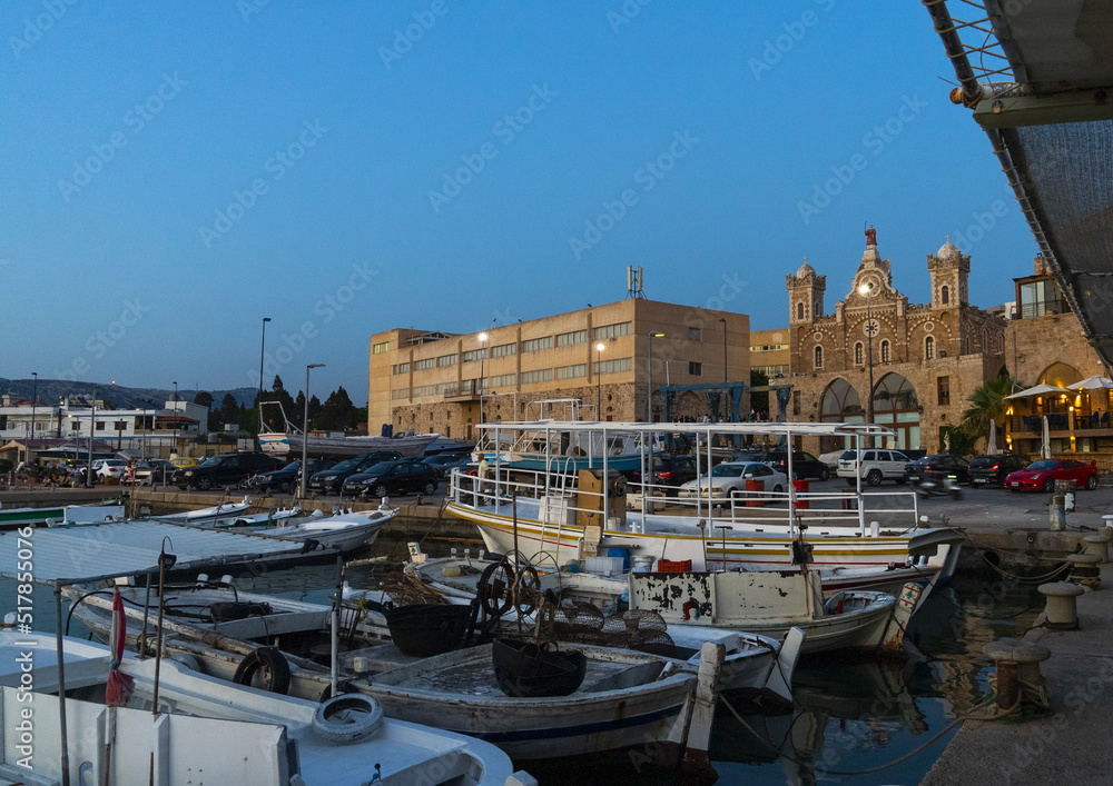 Old traditional lebanese houses on the port, North Governorate, Batroun ...