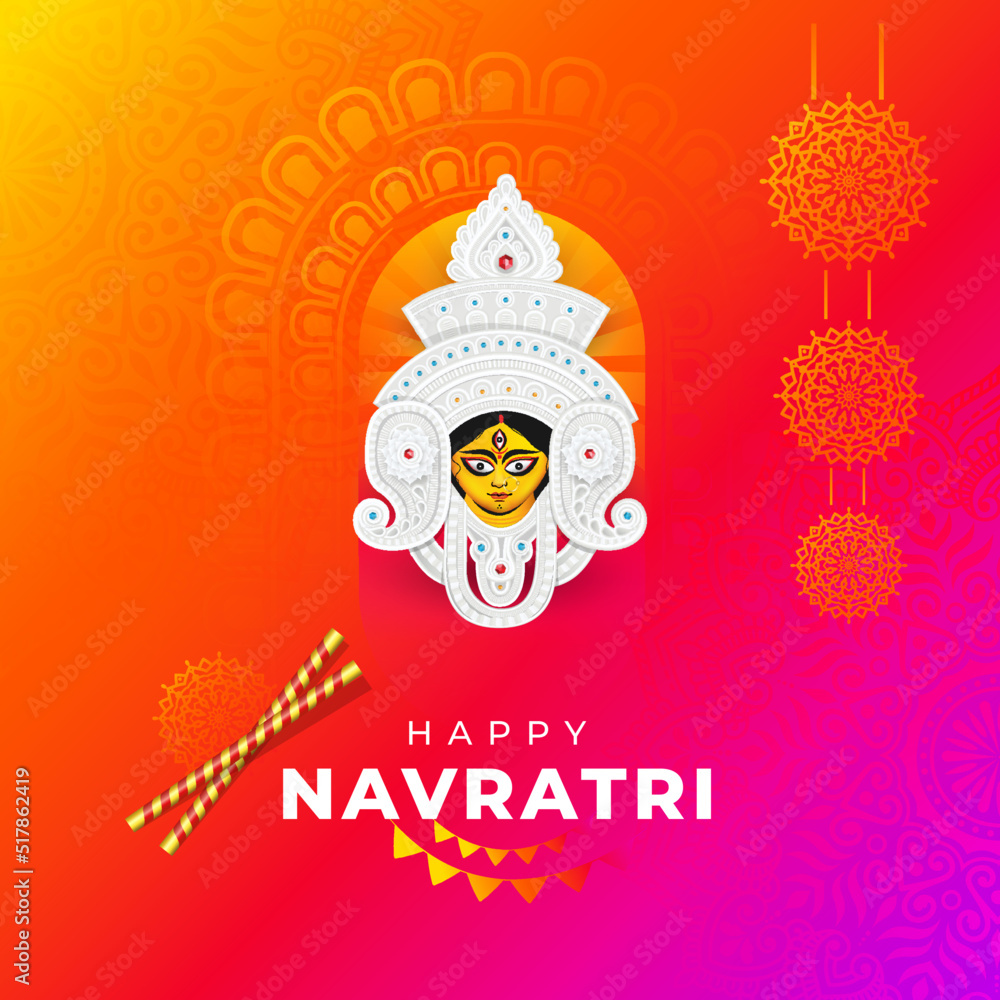 Happy Navratri Festival Greeting Background Design with Hindu Goddess ...