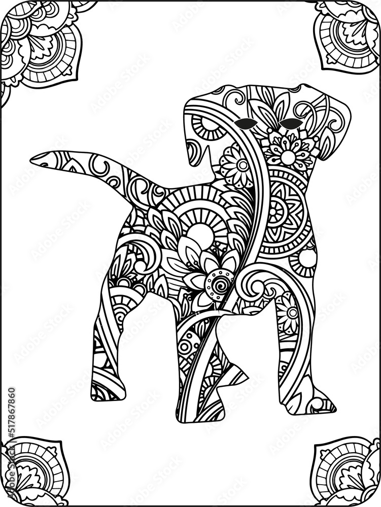 Dog mandala animal for coloring books, Adult coloring pages Stock ...
