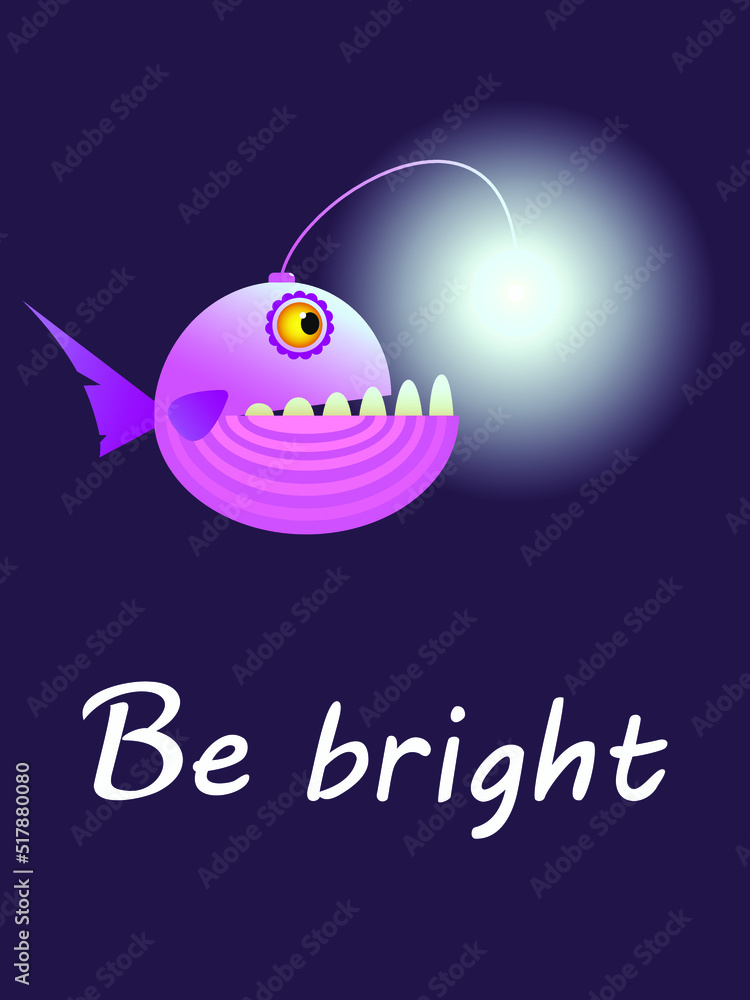 cute vector illustration. Cartoon style angler fish design with be ...