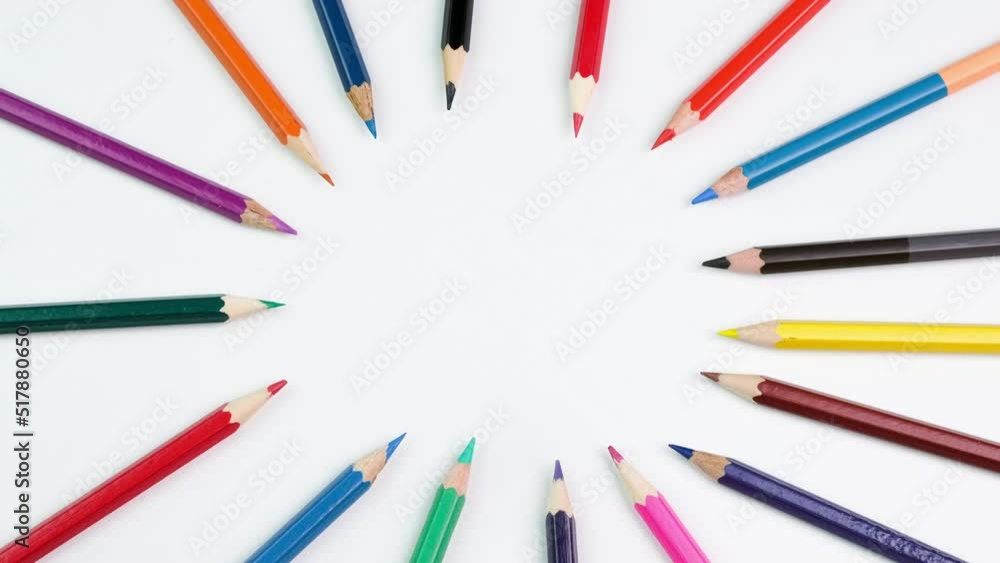 Stop motion animation with colored pencils moving moving in a fun ...