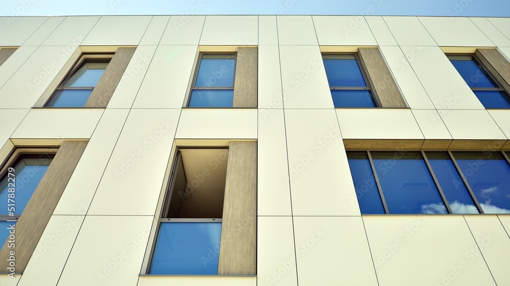 Office building with white aluminum composite panels. Facade wall made ...