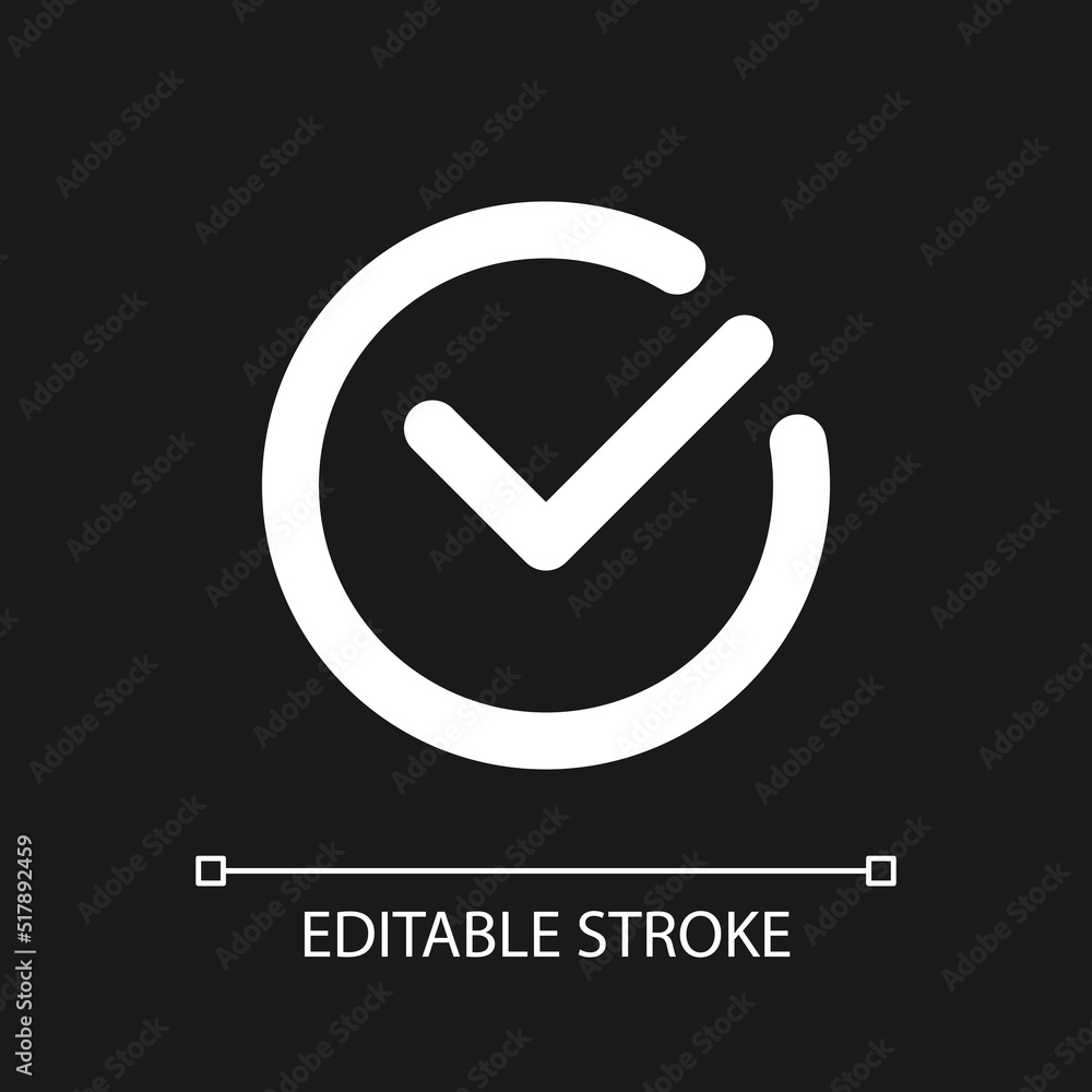 Accept button pixel perfect white linear ui icon for dark theme. Approve changes. Toolbar ...