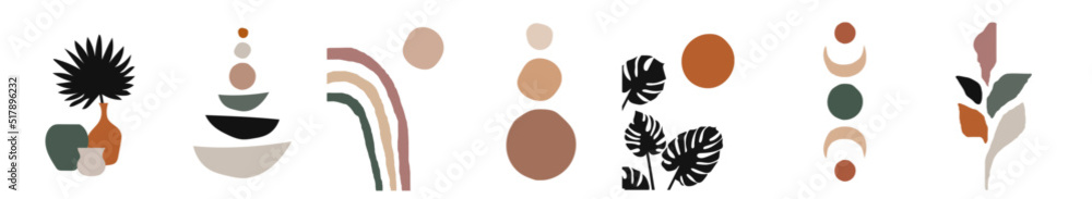 Collection of modern abstractions with colored geometric shapes (hand ...