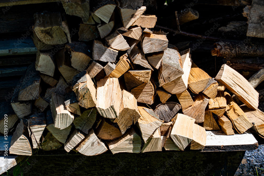 Wood chopped and stacked, Wood texture. Stock Photo | Adobe Stock