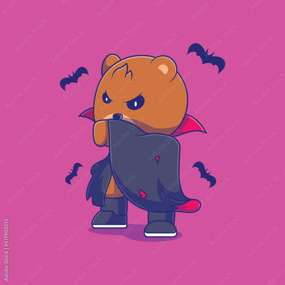 cute vampire bear illustration suitable for mascot sticker and t-shirt ...