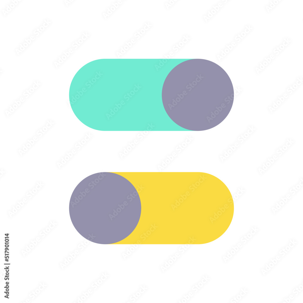 Switch on and off buttons flat color ui icon. Changing settings. Shifting between two opposing ...