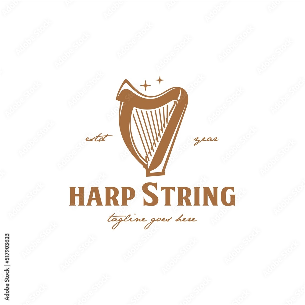 Harp Logo Design Musical Instrument Vector Image Stock Vector | Adobe Stock