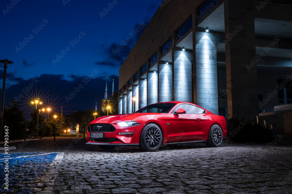Wroclaw, Poland - June 29, 2020: Ford Mustang night scene with ...