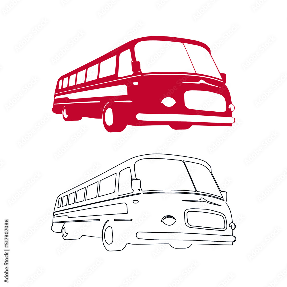 vector layout of a red Vintage Bus Silhouette, Hippie vintage bus ...