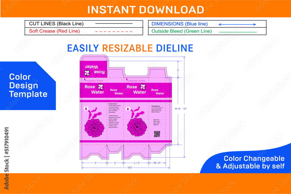 Rose Water box packaging design template Color Design Template Stock ...