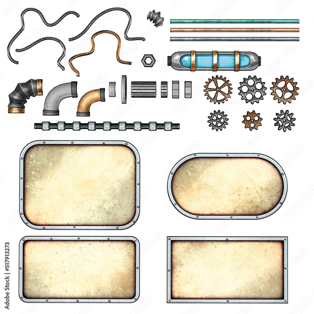 Steampunk kit with pipes and gears Stock Illustration | Adobe Stock