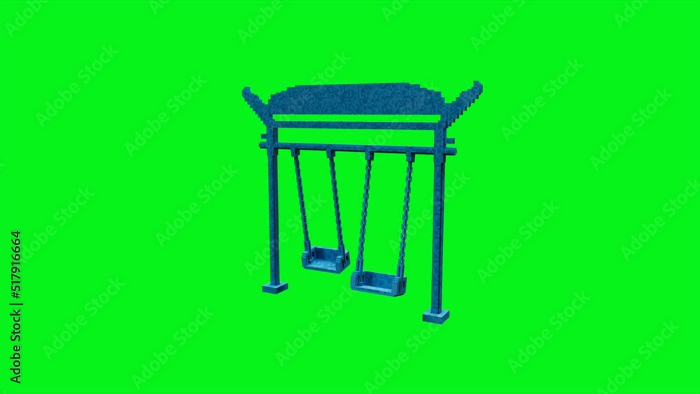 Animated 3D blue garden swing illustration using voxel art style. on a ...