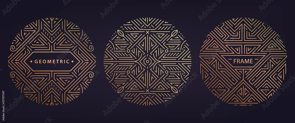 Vector set of art deco linear circles, round borders, frames ...
