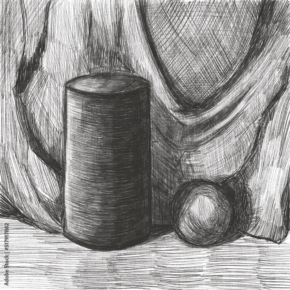 pencil sketch circle and ellipse, pencil drawing from life, light and ...