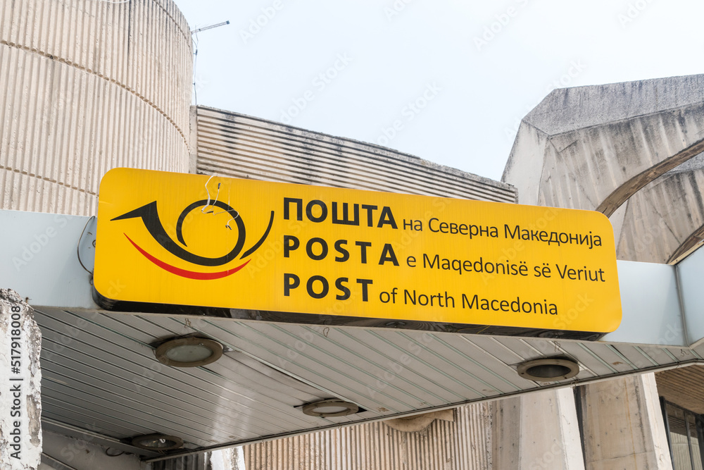 Skopje, North Macedonia - June 5, 2022: Logo and sign of Post of North ...
