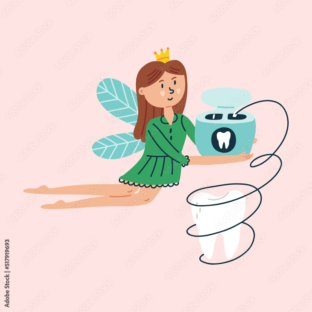 Flying Tooth Fairy with Flossing. Magic Fantasy Character Design in ...