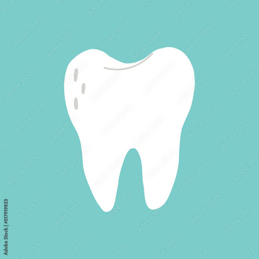 White tooth. Isolated clipart in doodle, cartoon, flat style on blue ...