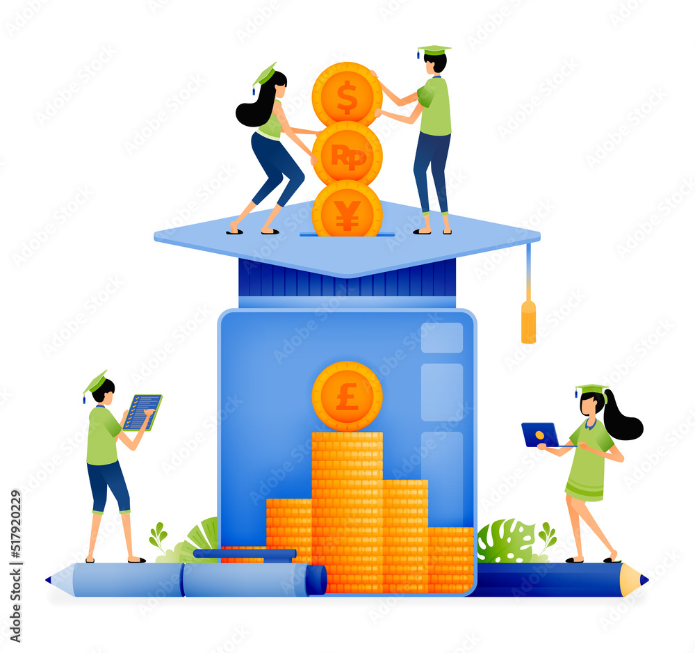 Design of students keep coins in glass jars for graduate of university ...