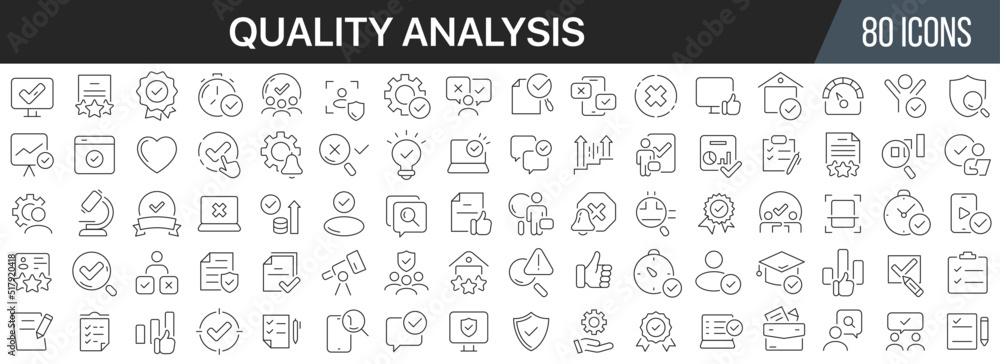 Quality analysis line icons collection. Big UI icon set in a flat ...