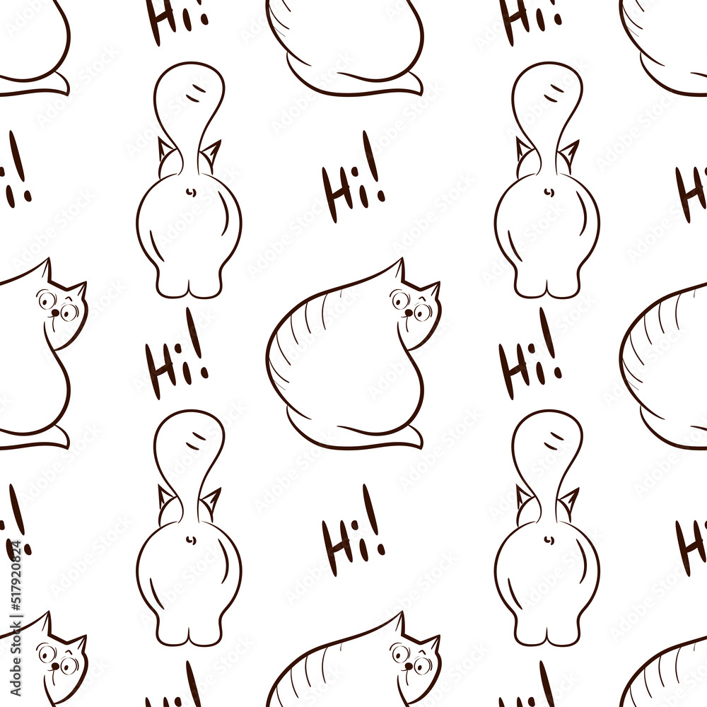 Funny cat. Rear view. Sketch, cartoon. Stock Vector | Adobe Stock