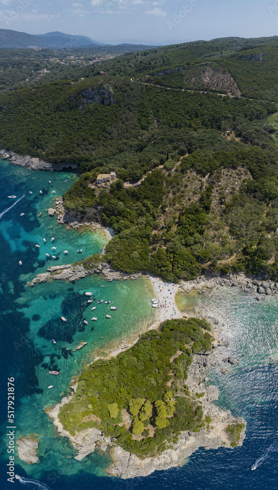 Aerial view of Limni Beach Glyko, on the island of Corfu. Greece. Where ...
