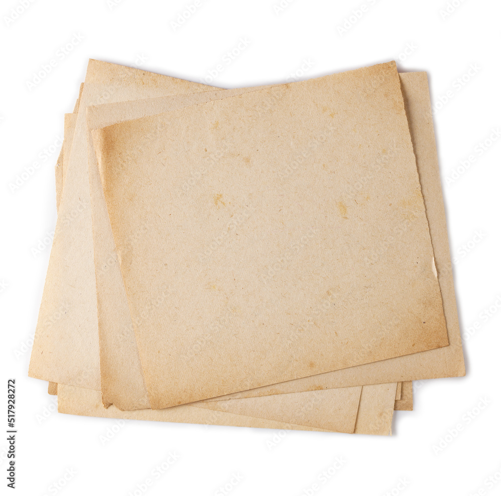 Sheets of lightly Stacked old paper, isolated on white. Paper used is ...