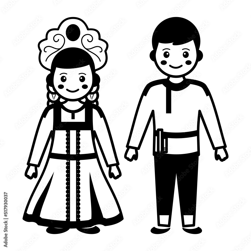 Man wearing Kosovorotkas and girl with sarafan and poneva vector icon ...
